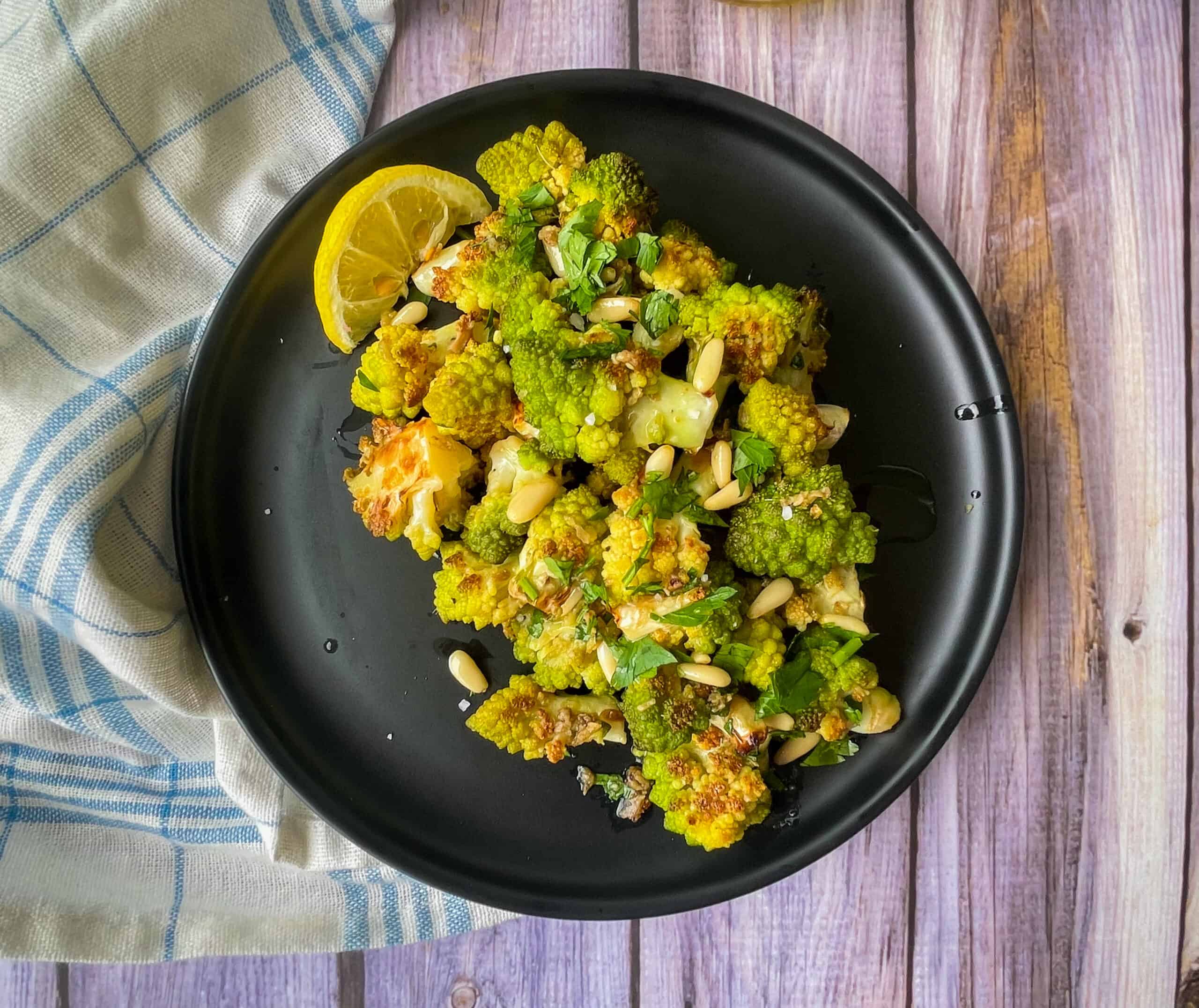 Easy Roasted Green Cauliflower with Garlic, Anchovies and Pine Nuts ...