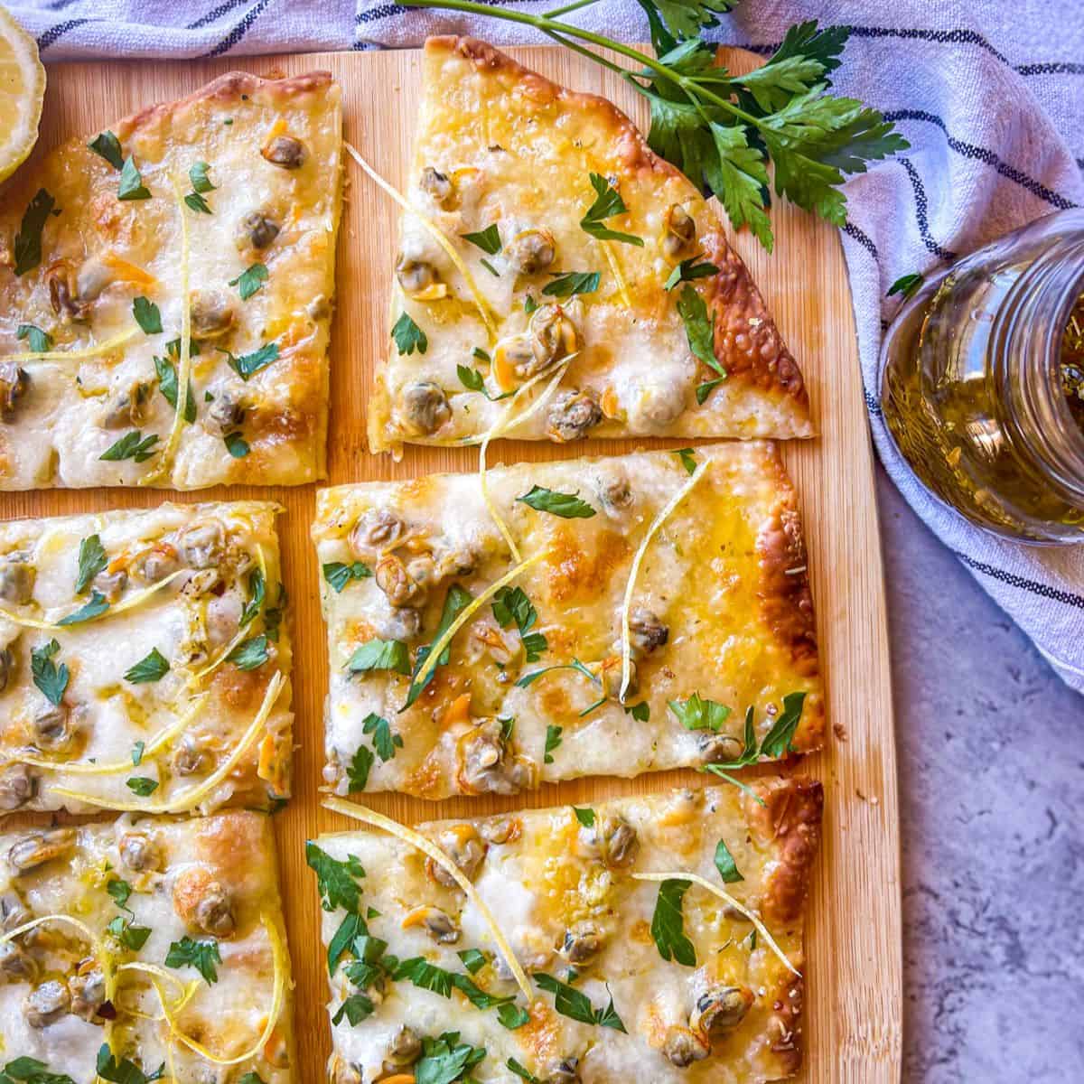 Lavash Pizza Recipe with Clams and Fresh Mozzarella - Weekday Pescatarian
