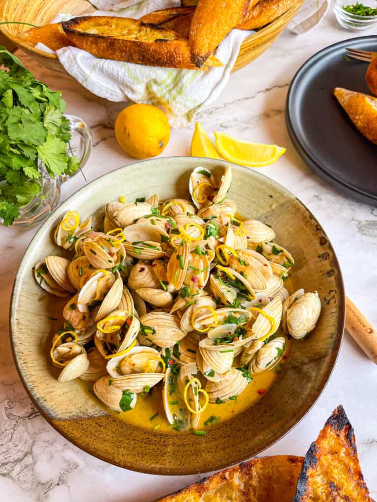 Steamed Clams in Buttery Herb Broth (Wine Free!) - Weekday Pescatarian