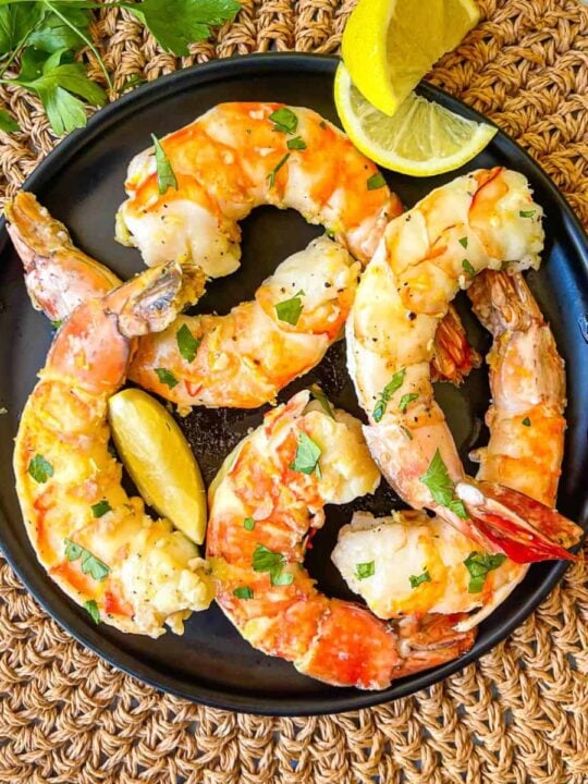 Baked Colossal Shrimp with Lemon Garlic Butter Sauce - Weekday Pescatarian