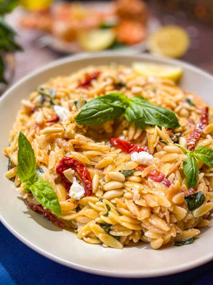 Sautéed Orzo with Tomatoes, Basil and Goat Cheese - Weekday Pescatarian