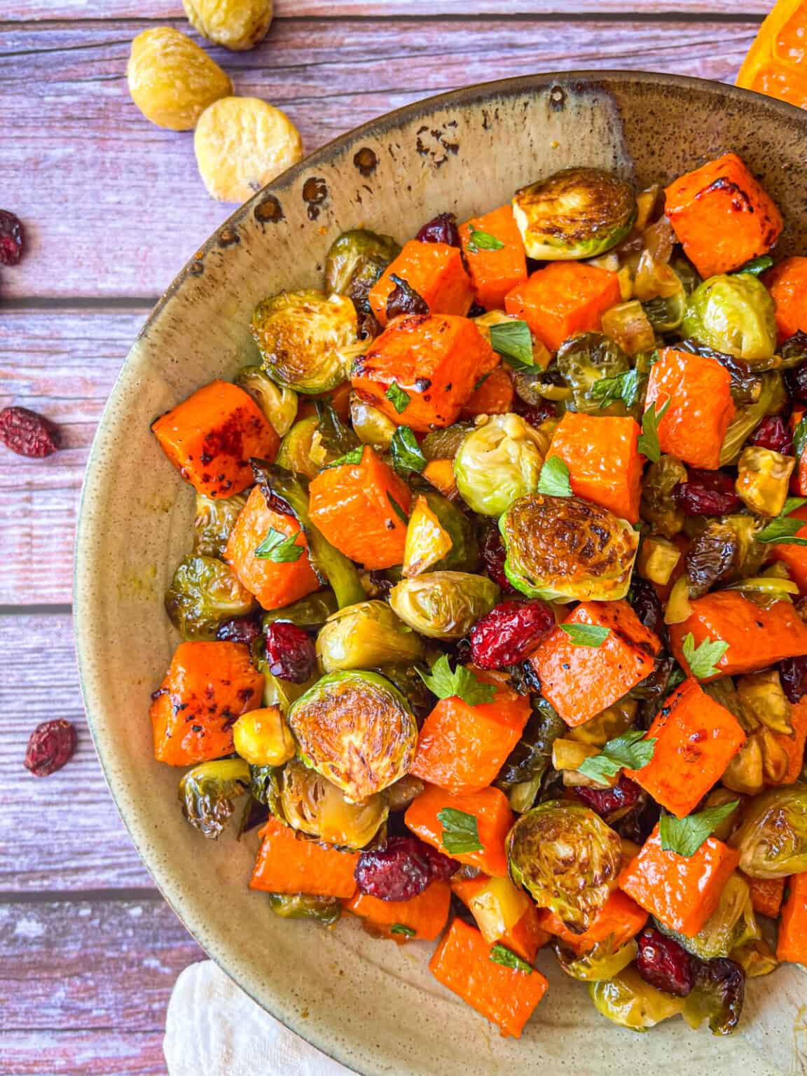 Maple Roasted Sweet Potatoes & Brussels Sprouts with Chestnuts ...