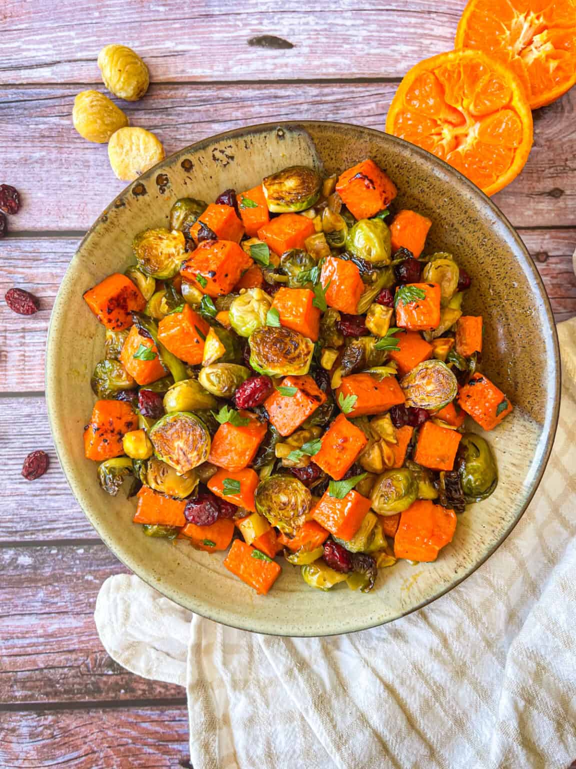 Maple Roasted Sweet Potatoes & Brussels Sprouts with Chestnuts ...
